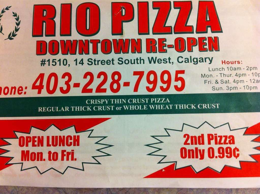 Menu at Rio Pizza pizzeria, Calgary, 14 St SW