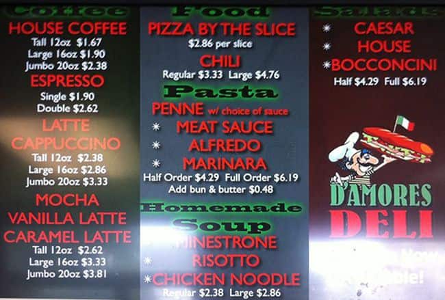 Menu at D'Amore Italian Deli restaurant, Edmonton