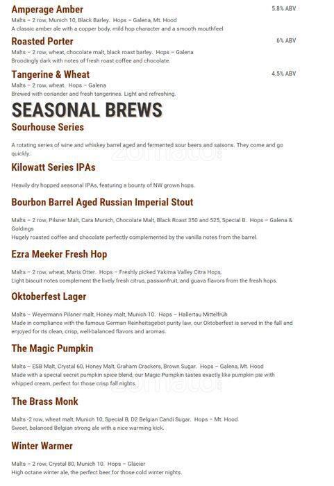 Menu at Powerhouse Restaurant & Brewery, Puyallup