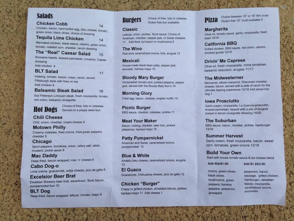Carta de pizzería The Suburban, Excelsior, 304 Water St