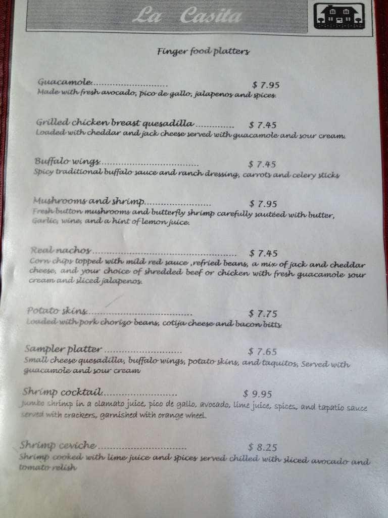 Menu at La Casita restaurant, Cortez