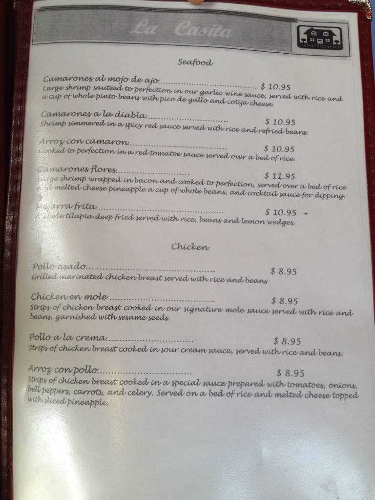 Menu at La Casita restaurant, Cortez