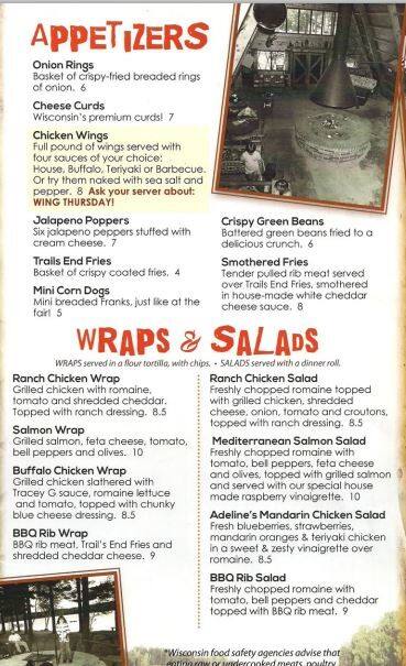 Menu at Trails End pub & bar, Chief Lake, Co Hwy K