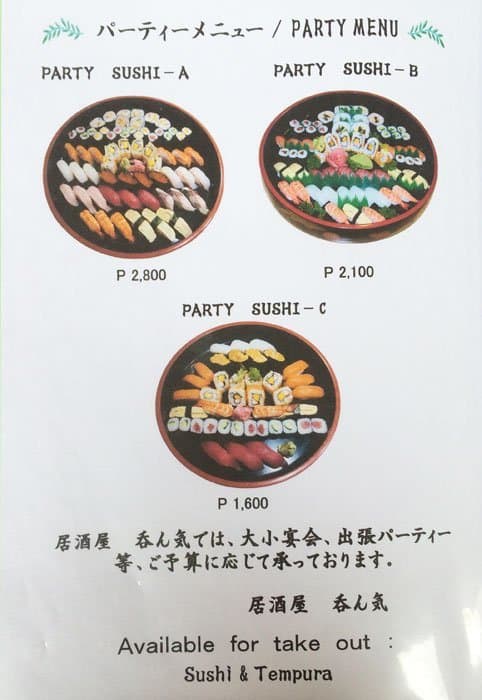 Carta de NONKI Japanese Restaurant, Mandaue, 8WPM+8XW