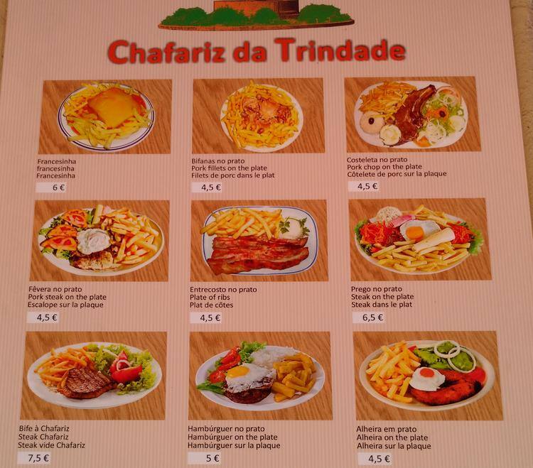 Menu at Chafariz da Trindade restaurant, Porto