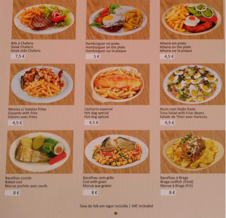 Menu at Chafariz da Trindade restaurant, Porto