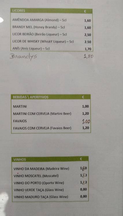 Menu at Chafariz da Trindade restaurant, Porto