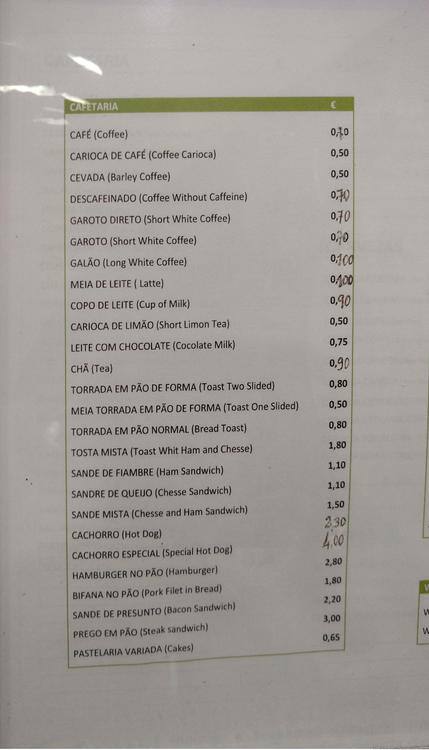 Menu at Chafariz da Trindade restaurant, Porto