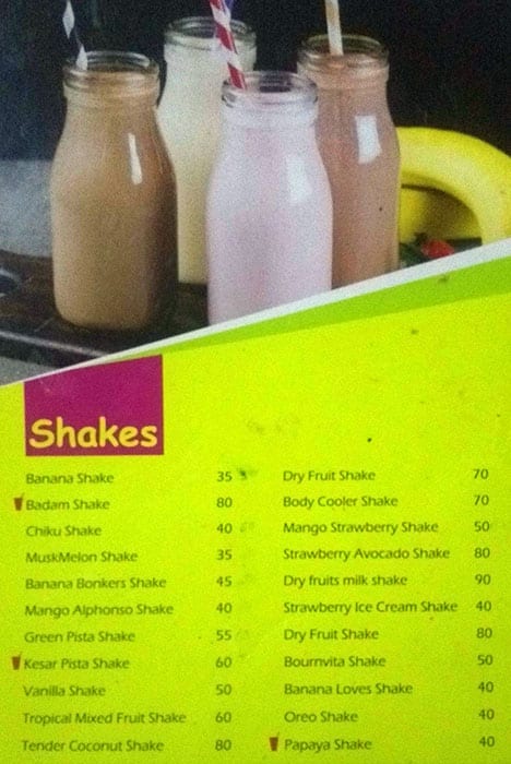 Menu at Juice point, Hyderabad, Plot 208