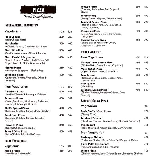 Menu of Eataliano Pizza, Virar, Mumbai
