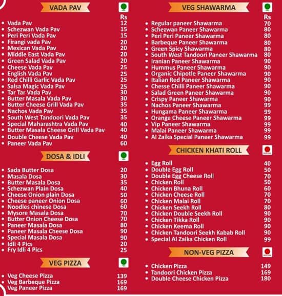 Menu of Al Zaika Authentic Food World, Malad East, Mumbai