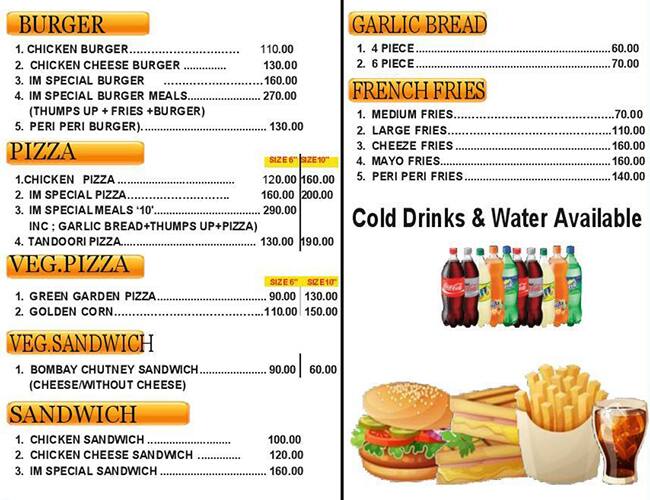 Menu of IM Burger & Pizza, Mohammad Ali Road, Mumbai