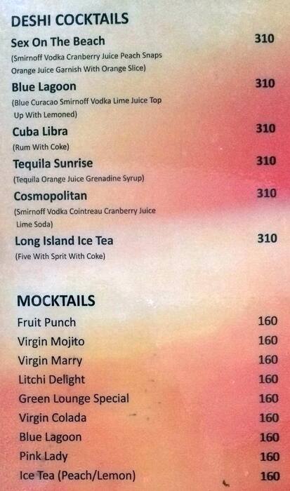 Menu at Green Lounge, Delhi, Aggarwal City Mall