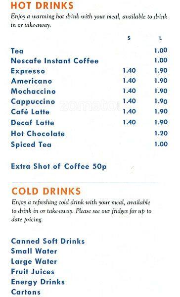 Menu at Euro Sandwich Bar, London