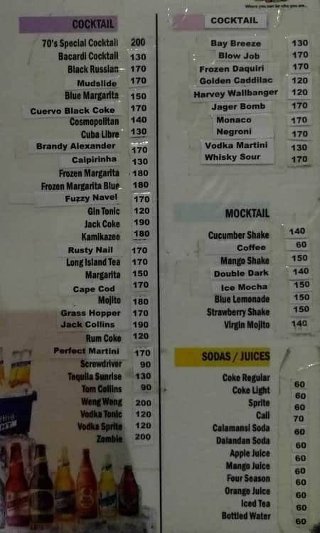 Menu at The 70s Bistro bar, Quezon City, 46 Anonas