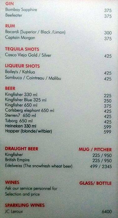 Menu at Unlock Bar, Chennai, 11