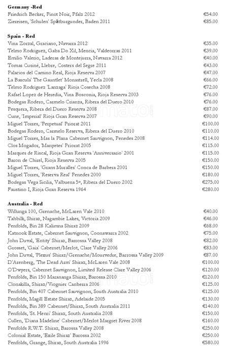 Menu at Chapter One Restaurant, Dublin