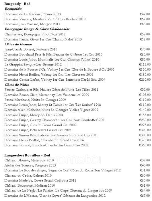 Menu at Chapter One Restaurant, Dublin