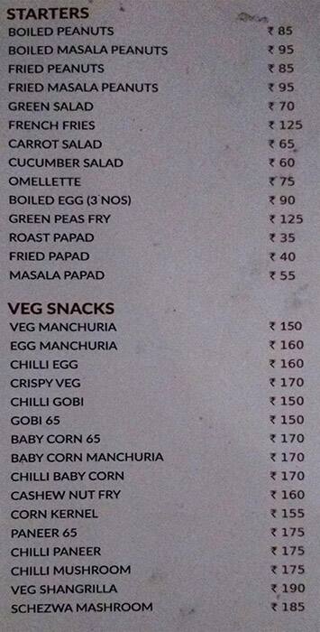 Menu at Barcode, Hyderabad