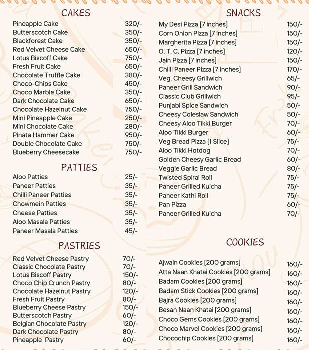 Menu of Cake World, Gopalpura, Jaipur