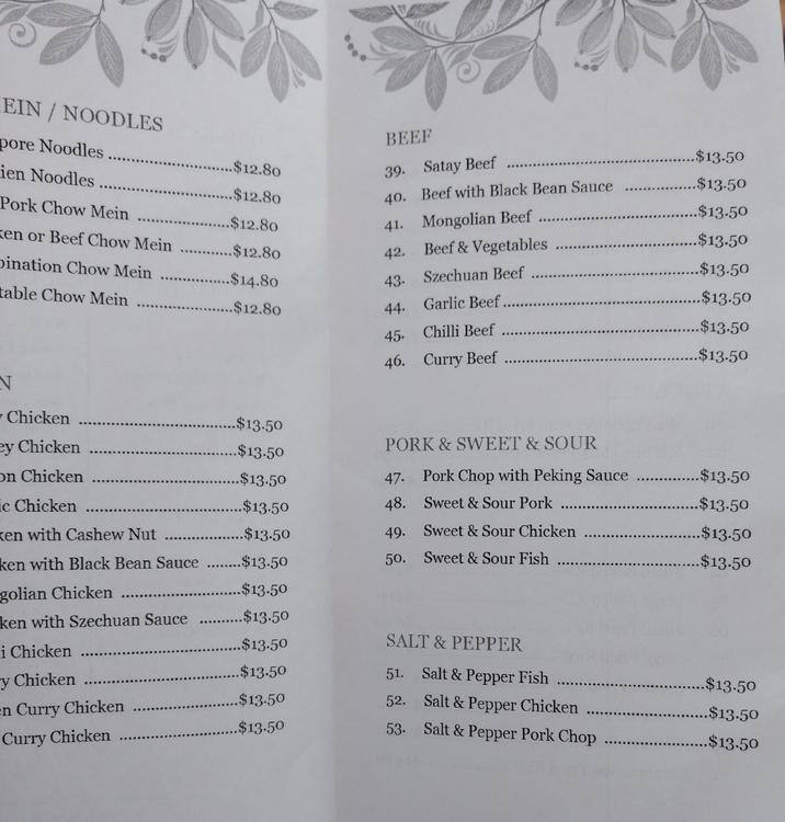 Menu at Bo Pang Chinese Restaurant, Merrylands West
