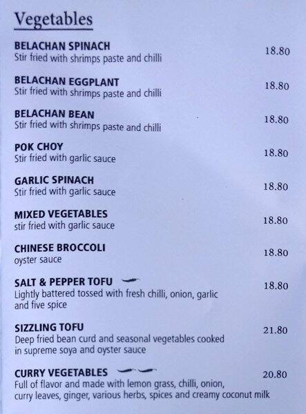Menu at Ah'Loys Malaysian restaurant, Brighton