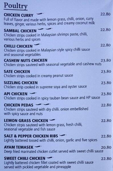 Menu at Ah'Loys Malaysian restaurant, Brighton