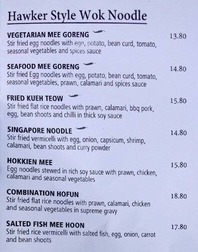 Menu at Ah'Loys Malaysian restaurant, Brighton