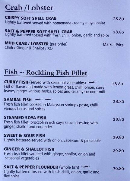 Menu at Ah'Loys Malaysian restaurant, Brighton