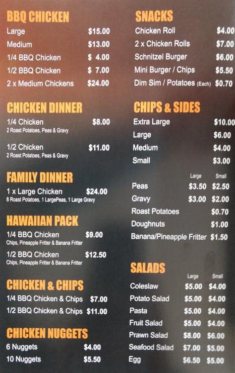 Menu at The Chicken Machine fast food, Glenroy