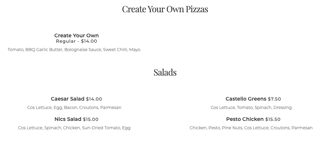 Menu at Il Castello Pizzeria And Cafe, Sunnybank Hills