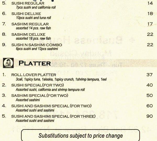 Menu at Mr. Wasabi restaurant, New York City, 42-32 Bell Blvd