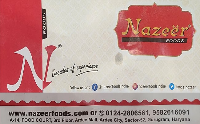 Menu of Nazeer Foods, V3S Mall, Laxmi Nagar, New Delhi