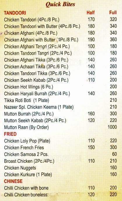 Nazeer Foods Menu, Menu for Nazeer Foods, Indirapuram, Ghaziabad - Zomato