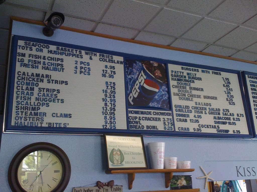 Menu at Hungry Clam restaurant, Brookings