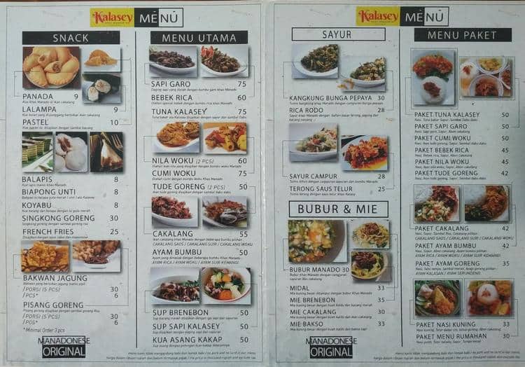 Menu at Kalasey Khas Manado, Jakarta