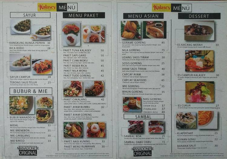 Menu at Kalasey Khas Manado, Jakarta