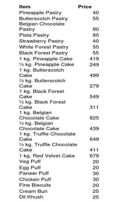 Menu of Ms Fine Bakers, Neredmet, Hyderabad