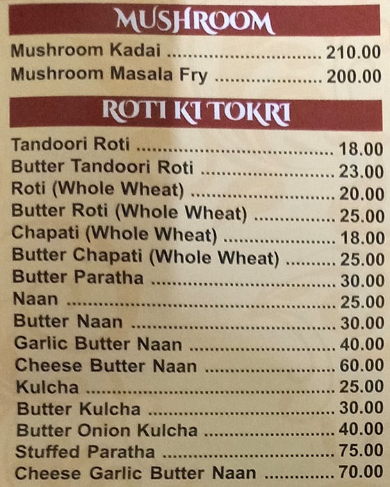 Menu of Spenta, Singapore Plaza, Mira Road, Mumbai