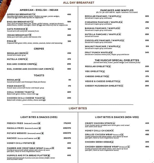 Menu of The Mudcup Cafe At Alaya, Rajpur, Dehradun