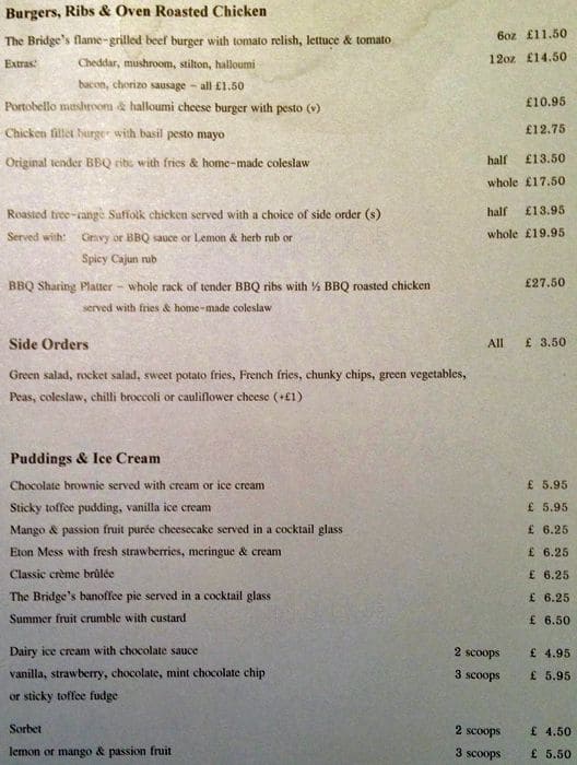 Menu at The Bridge pub & bar, London, 204 Castelnau