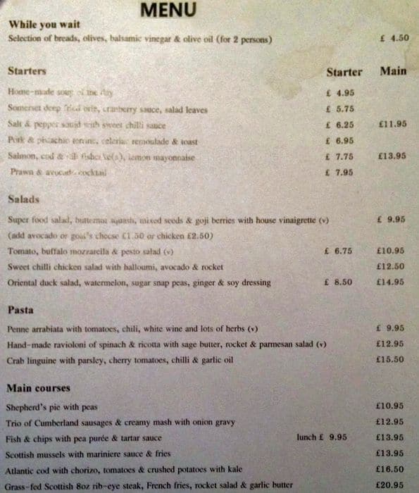 Menu at The Bridge pub & bar, London, 204 Castelnau