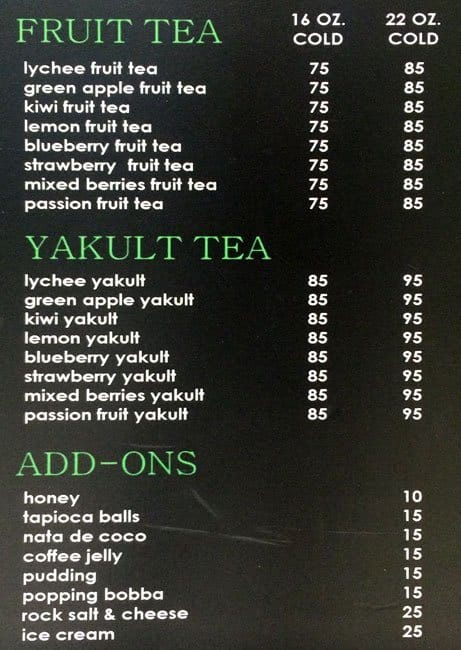 Menu at Theolly Tea Shop cafe, Marikina, 17 West Dr
