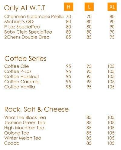 Menu at What The Tea, Manila, Ever Gotesco Mall