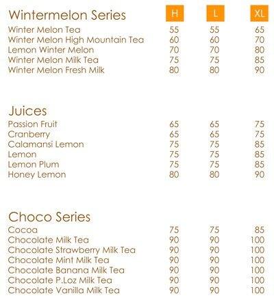 Menu at What The Tea, Manila, Ever Gotesco Mall