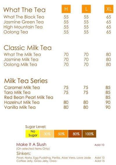 Menu at What The Tea, Manila, Ever Gotesco Mall