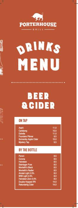 Menu at Porterhouse Grill Finest Gourmet Steak in Auckland steakhouse ...