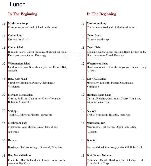 Menu at Signatures Restaurant, Toronto, 220 Bloor St W