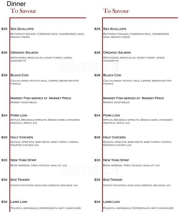 Menu at Signatures Restaurant, Toronto, 220 Bloor St W