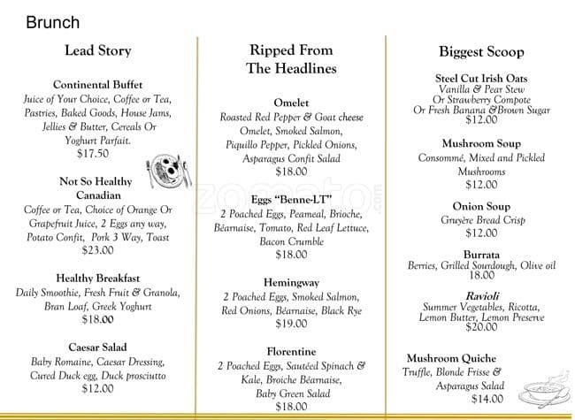 Menu at Signatures Restaurant, Toronto, 220 Bloor St W